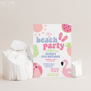 Beach Party Invitation Editable Template for Beach Birthday Invite ...