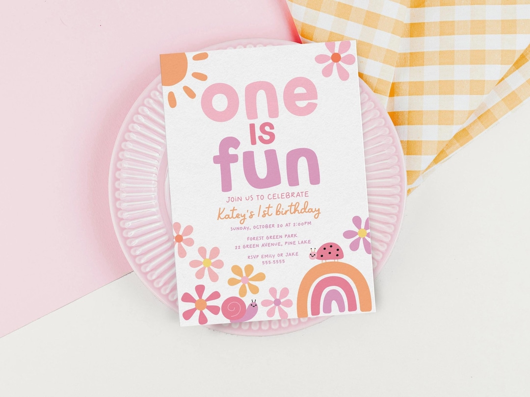 One is Fun Invitation Template, Summer Girl 1st Birthday Invitation ...