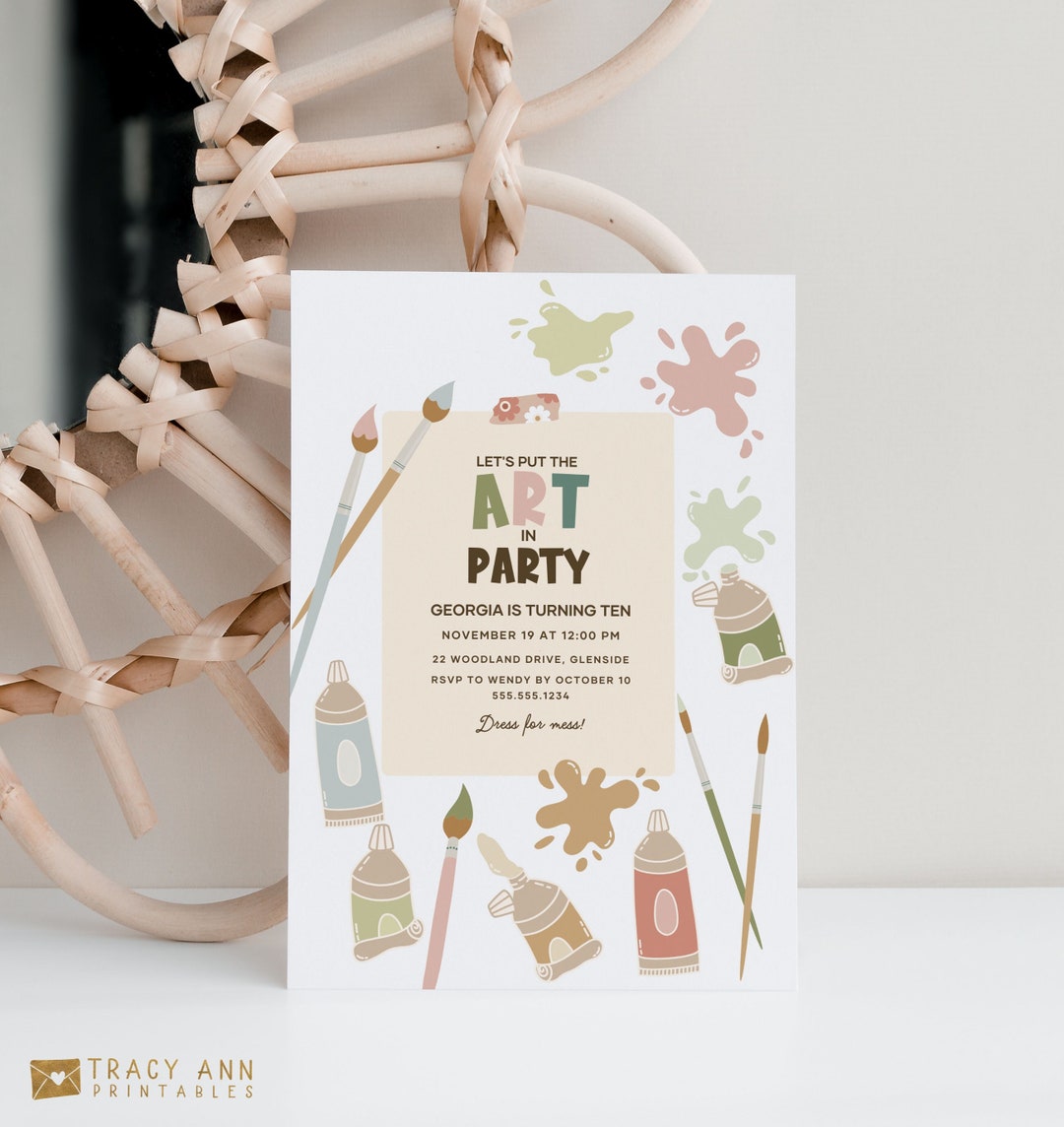 Painting Party Invitation Template, Art Party Printable Invite, Girl ...