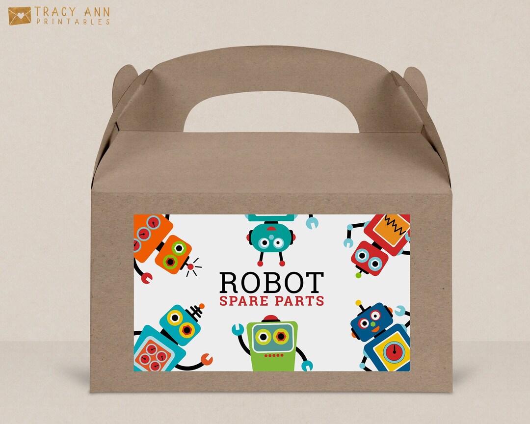 Robot Birthday Gable Box Label Template Boy 4th Birthday Party Decor ...