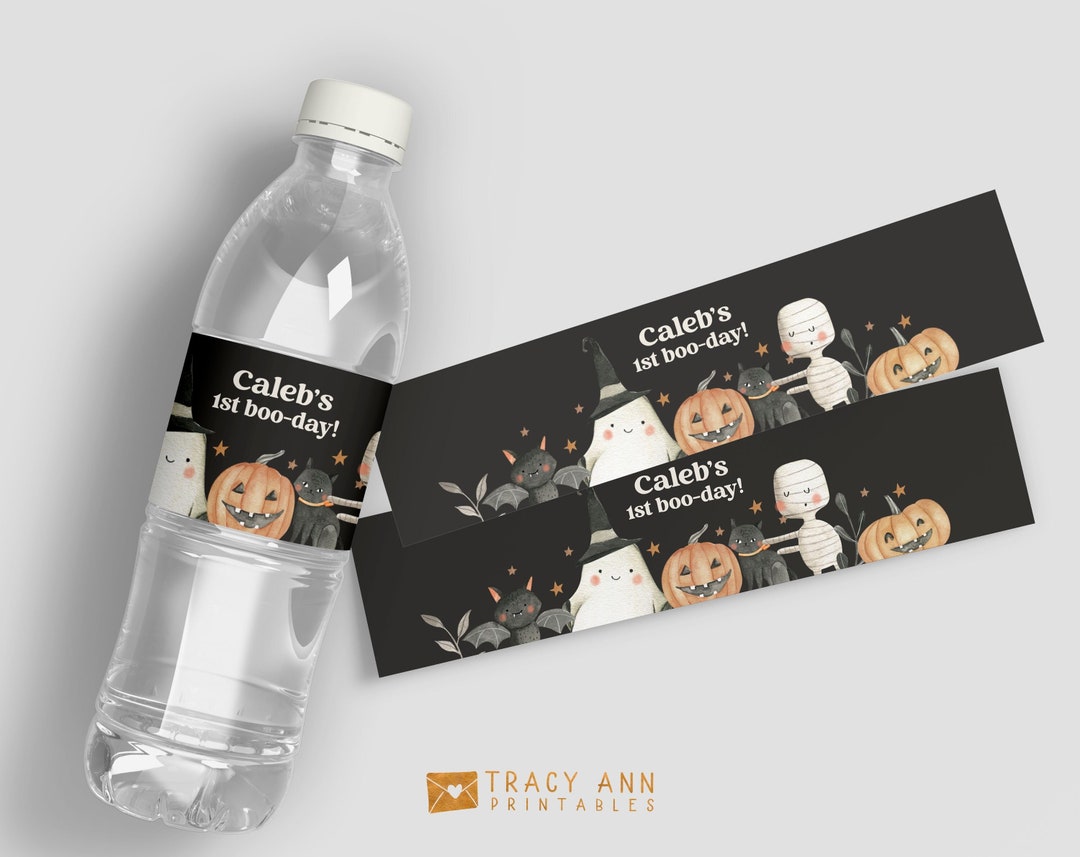 Spooky Birthday Bottle Wrapper Template, Halloween Party Water Bottle ...