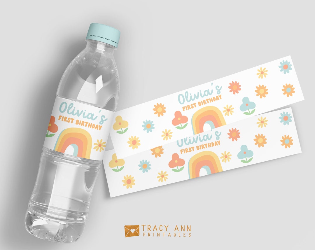 Editable Water Bottle Label Pastel Girl 1st Birthday Party - Etsy