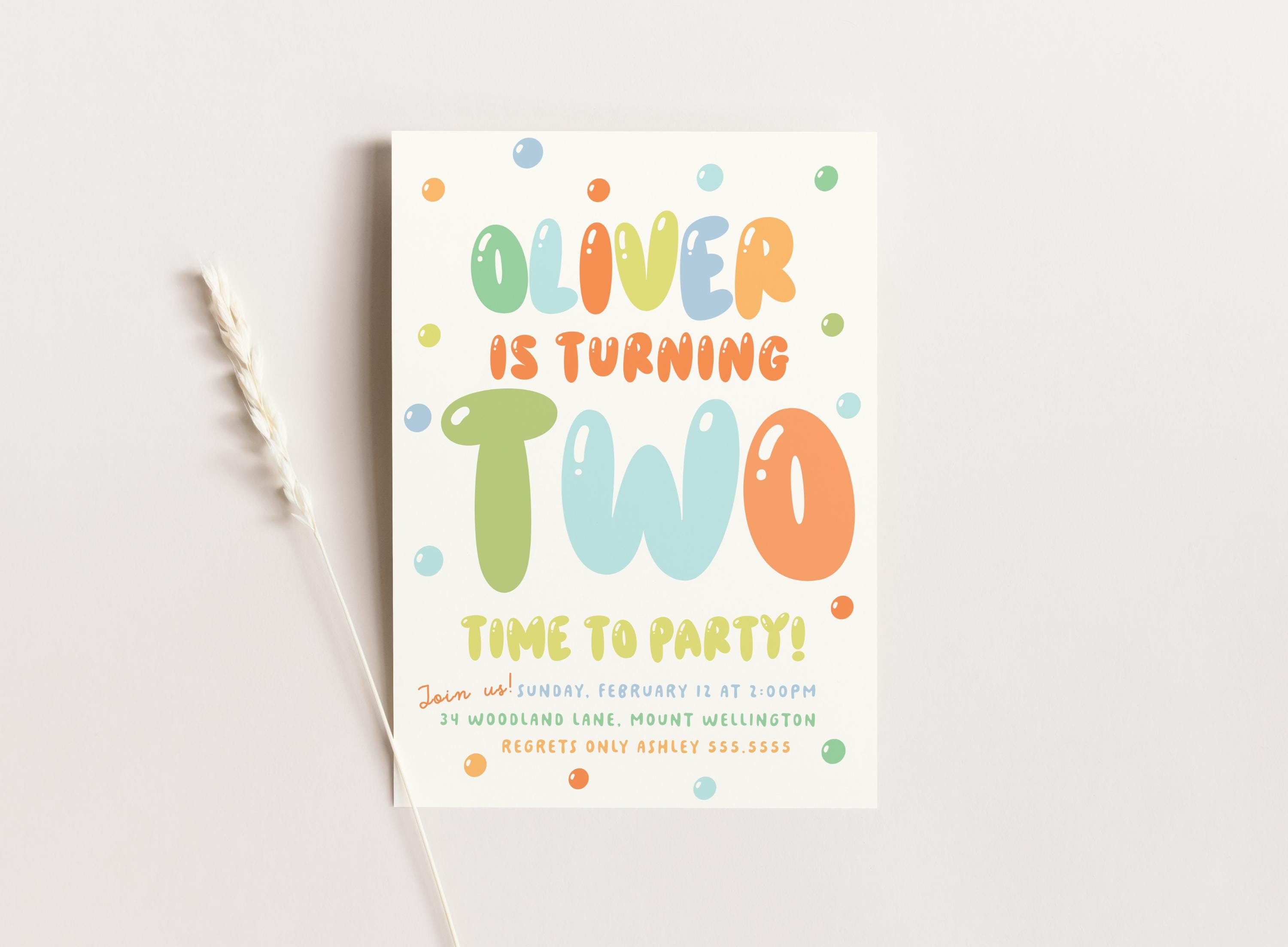 Ready Two Party Invitation, Balloon 2nd Birthday Invitation Template ...