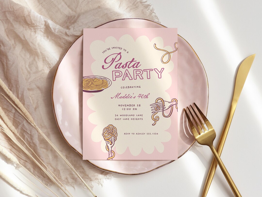 Pasta Party Invite Template, Pink Pasta Birthday Dinner Invitation ...
