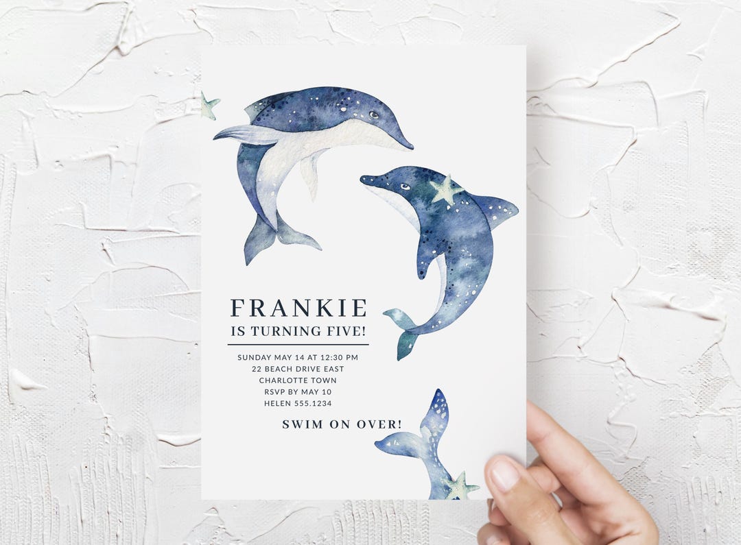 Dolphin Birthday Invitation, Under the Sea Birthday Invitation Template ...