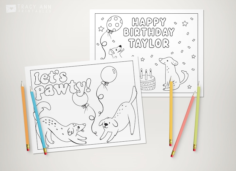 Puppy Dog Coloring Pages Editable, Dog Birthday Activities, Colouring ...