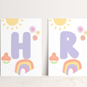 Rainbow Happy Birthday Banner Template, Pastel Girl Birthday Bunting ...