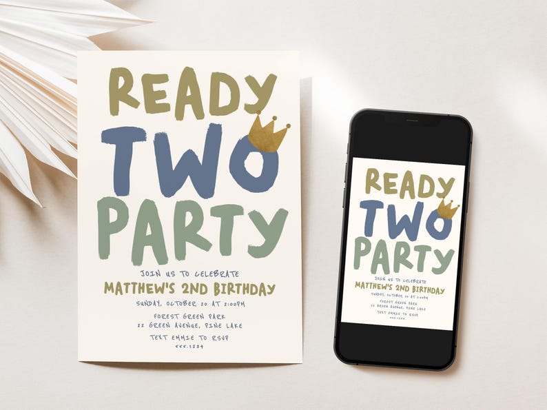 Ready Two Party Invitation, Boy 2nd Birthday Party Invitation ...