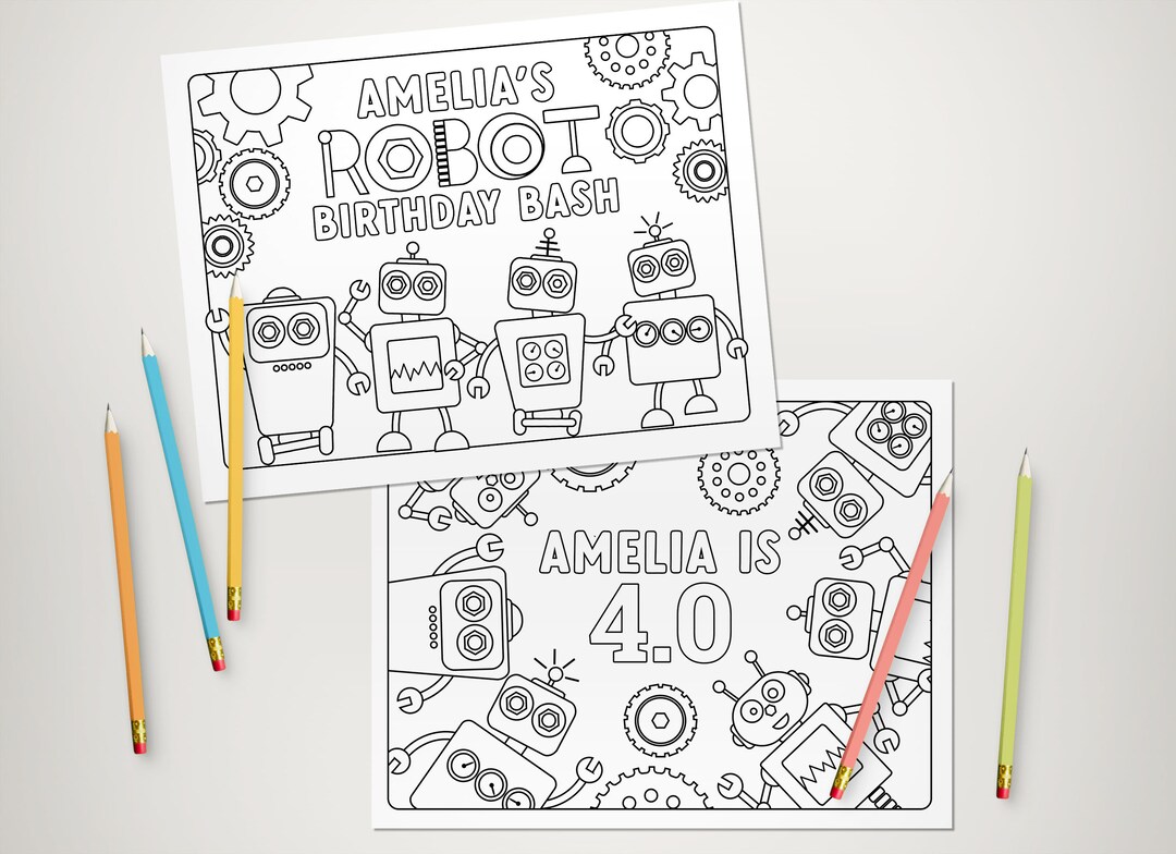 Robot Coloring Sheets, Personalized Robot Birthday Coloring Pages ...