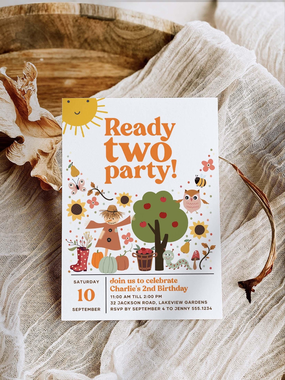 Ready Two Party Invitation, Fall 2nd Birthday Invitation Template ...