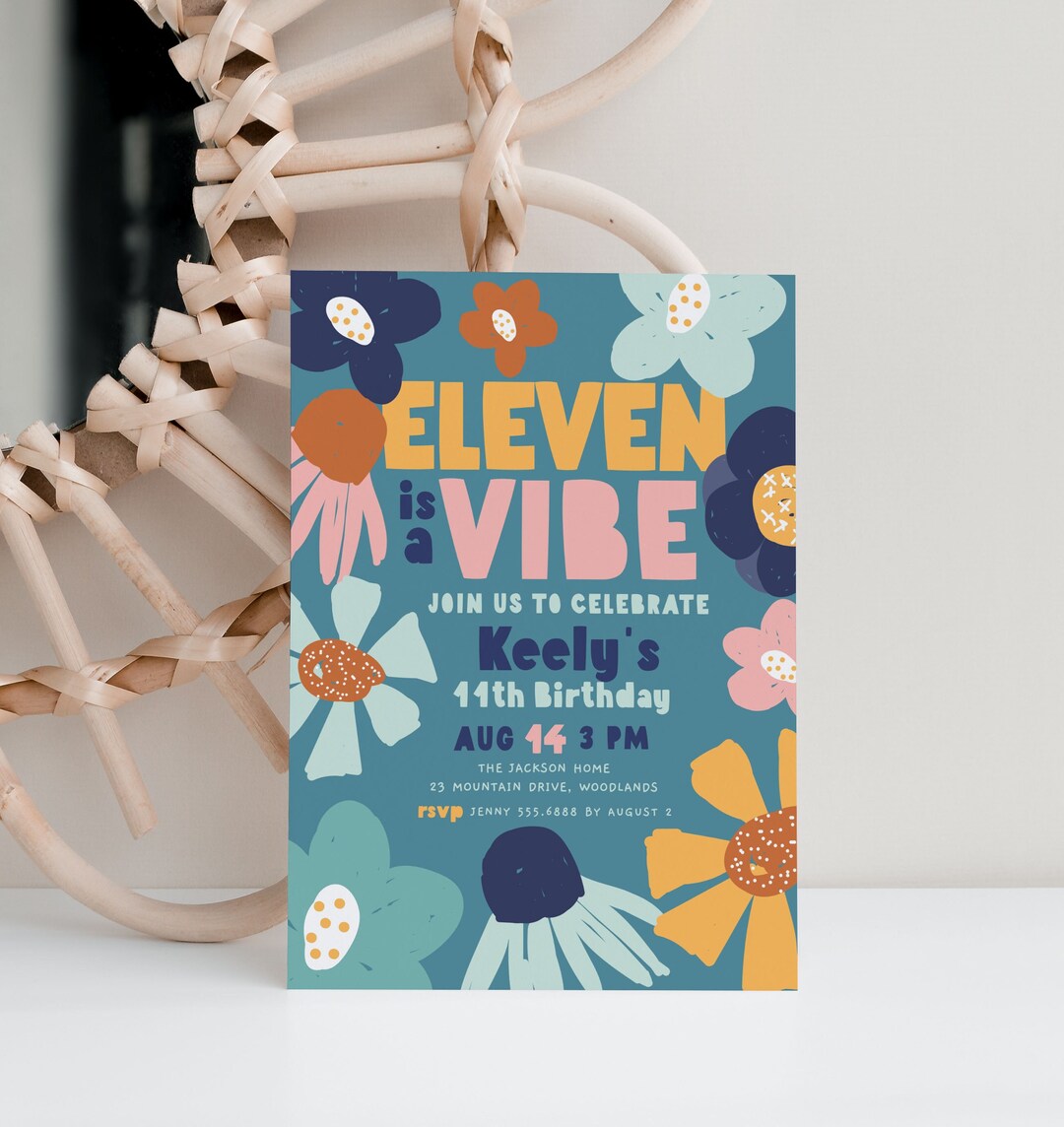 Modern 11th Birthday Invitation, Eleven is a Vibe Invitation Template ...