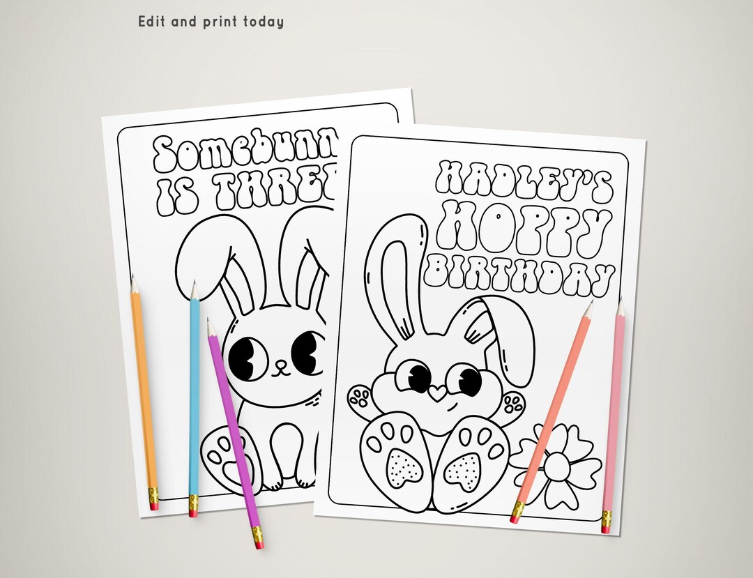 Bunny Coloring Pages Editable, Bunny Rabbit Birthday Activities, Easter ...
