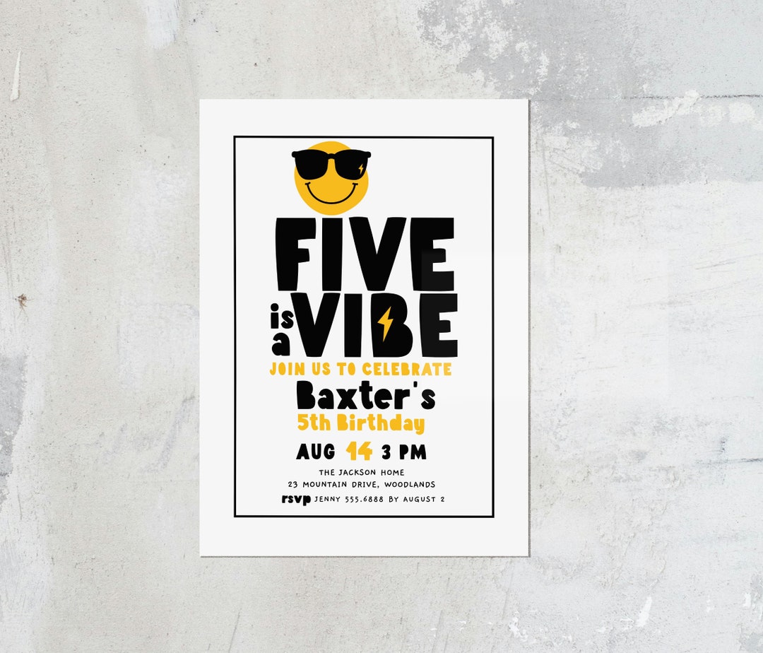 Five is a Vibe Invitation Template, Boy 5th Birthday Party Invite, Cool ...
