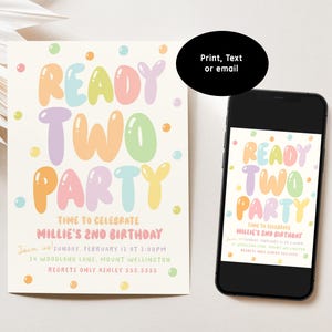 Ready Two Party Invitation, Pastel Balloon 2nd Birthday Invitation ...