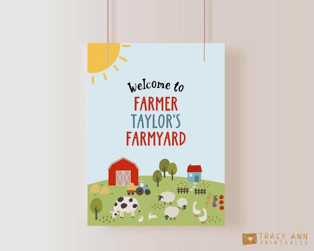Farm Party Welcome Sign Farm Animal Birthday Party Decor Printable ...