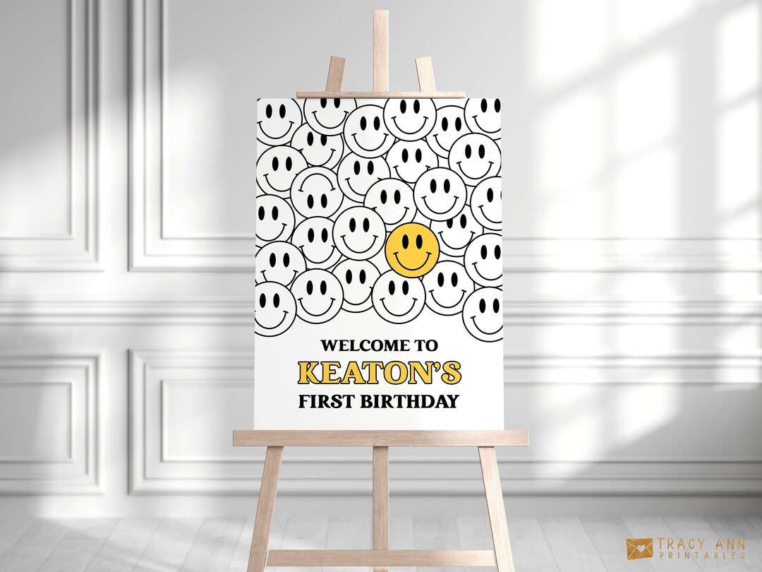 Smiley Face Welcome Sign Template One Happy Dude Party Decor Printable ...