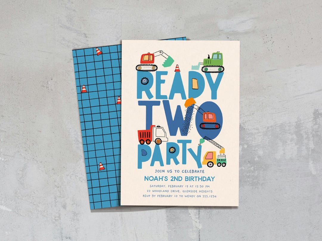 Ready Two Party Invitation, Construction 2nd Birthday Party Invite ...
