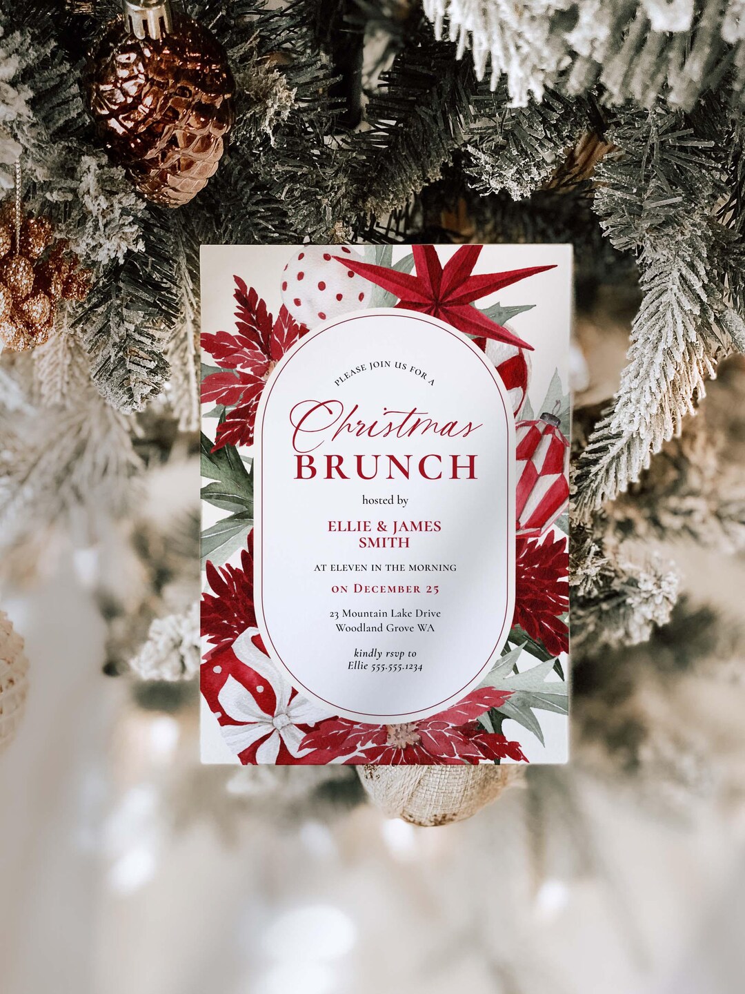 Christmas Brunch Invitation, Editable Christmas Party Invite, Elegant ...