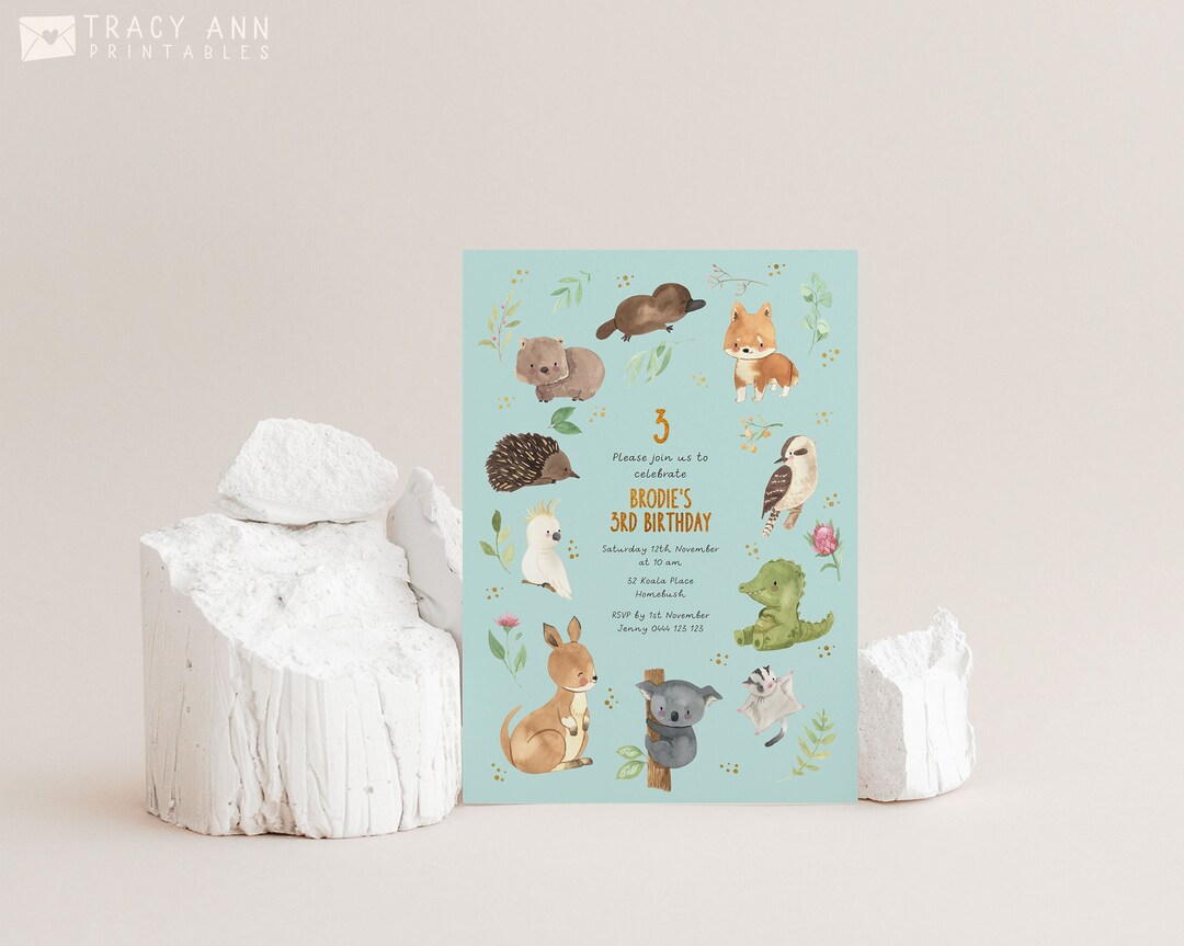 Australian Animals Birthday Invitation 3rd Birthday Invite Birthday ...