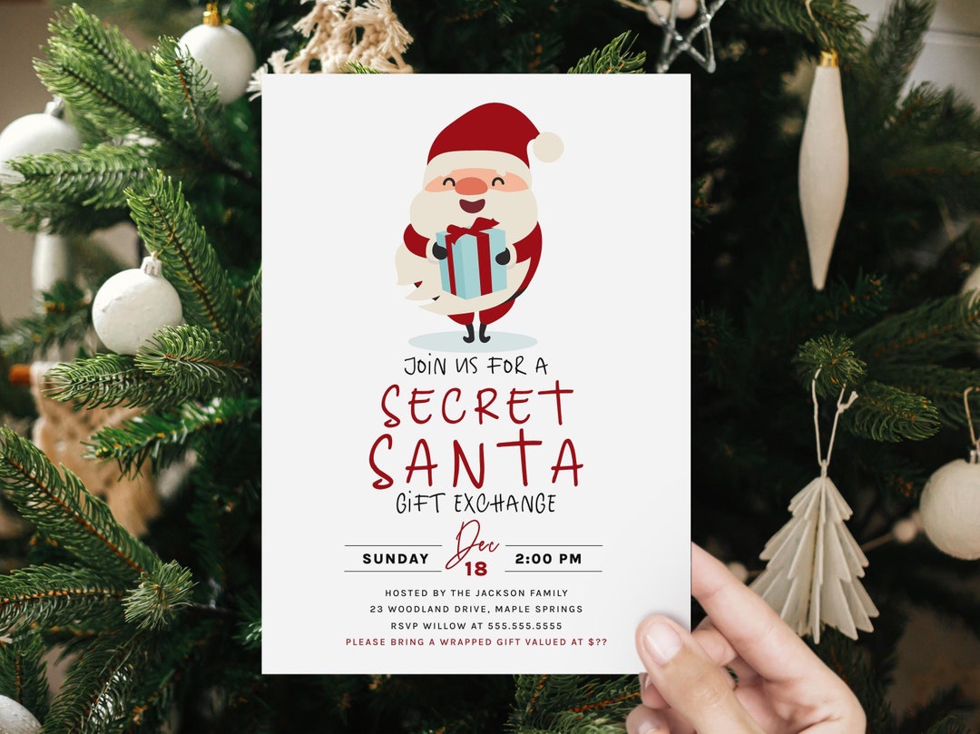 Secret Santa Gift Exchange Invitation, Secret Santa Invite Template ...