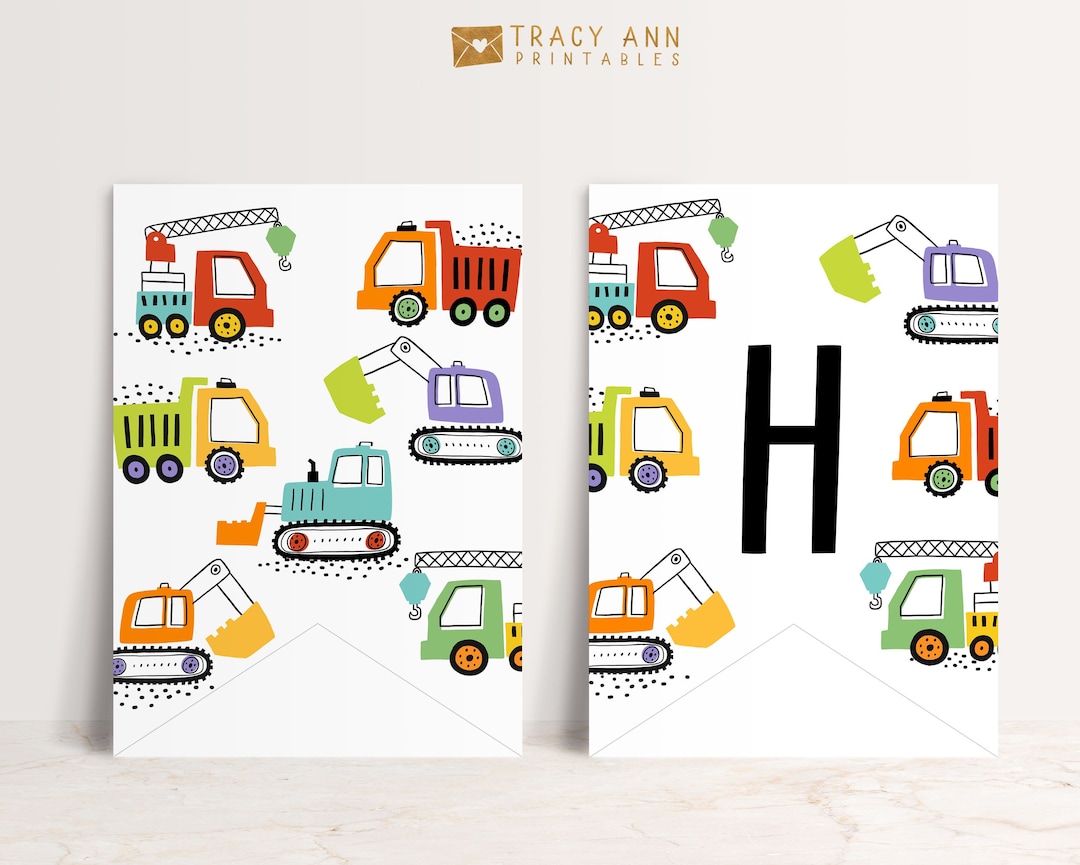 Truck Birthday Banner, Happy Birthday Banner Construction Party ...