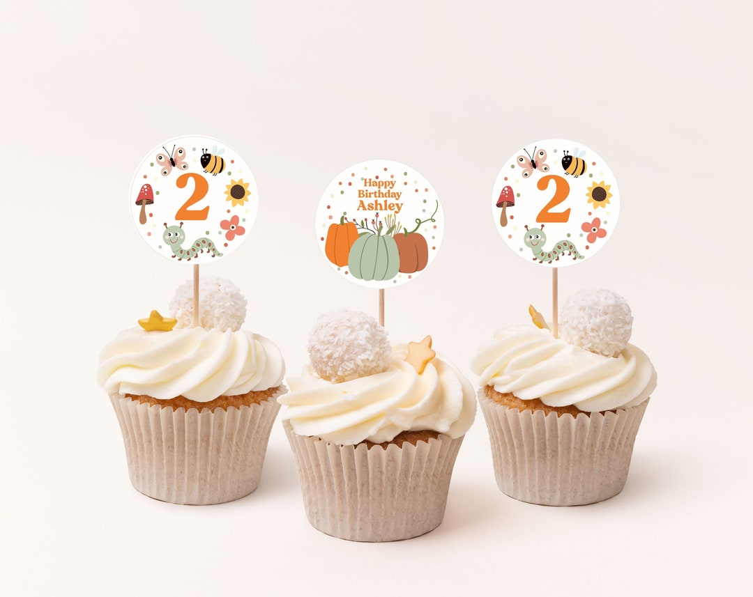 Fall Birthday Cupcake Toppers, Printable Garden Party Cake Topper ...