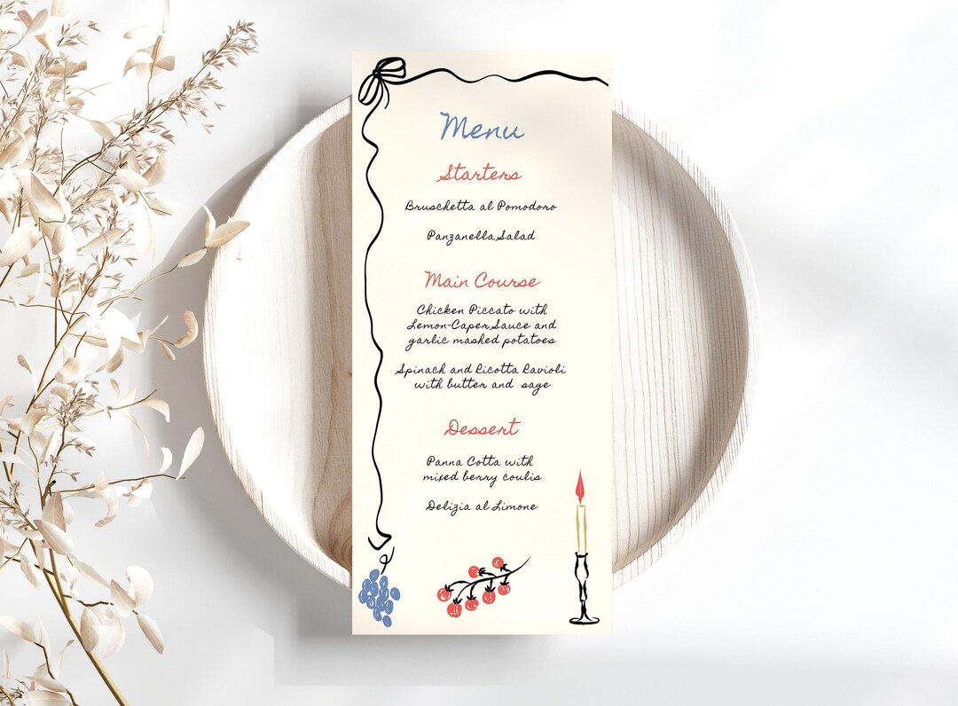 Hand Drawn Birthday Menu Template, Printable Hand Written Menu ...
