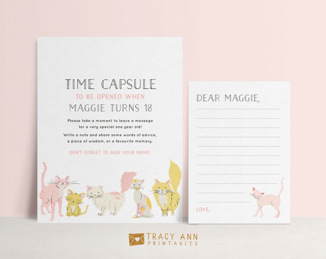Cat Time Capsule Template, Editable 1st Birthday Time Capsule, Girl ...