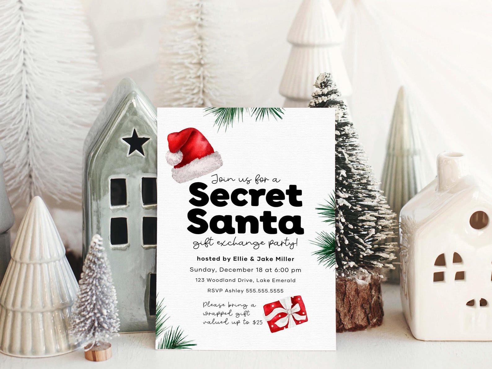 Secret Santa Invitation Template, Editable Christmas Gift Exchange ...