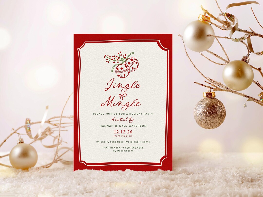 Jingle and Mingle Invitation Template, Editable Holiday Party Invite ...