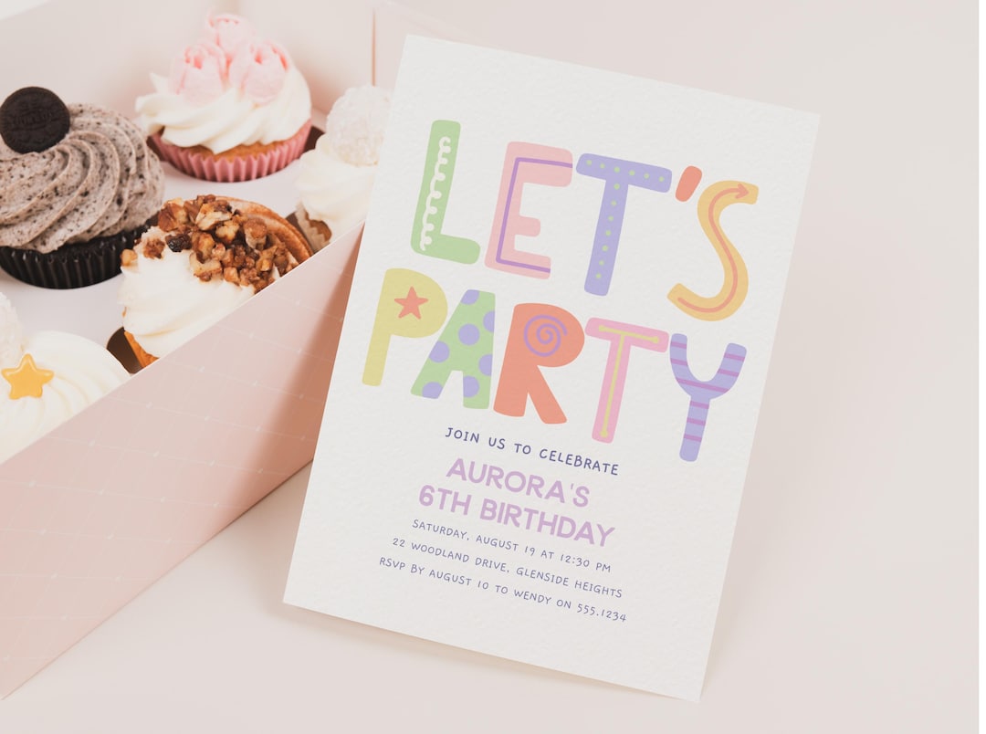 Pastel Rainbow Birthday Invitation, Spring Girl Birthday Let's Party ...