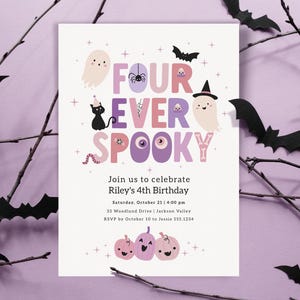 Four Ever Spooky Invitation, Editable Halloween 4th Birthday Invite ...