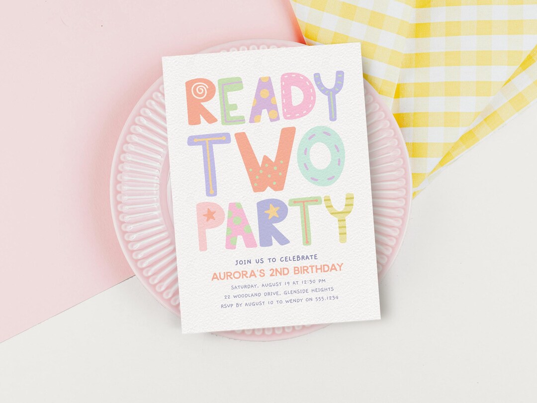 Ready Two Party Invitation, Girl 2nd Birthday Party Invite Template ...