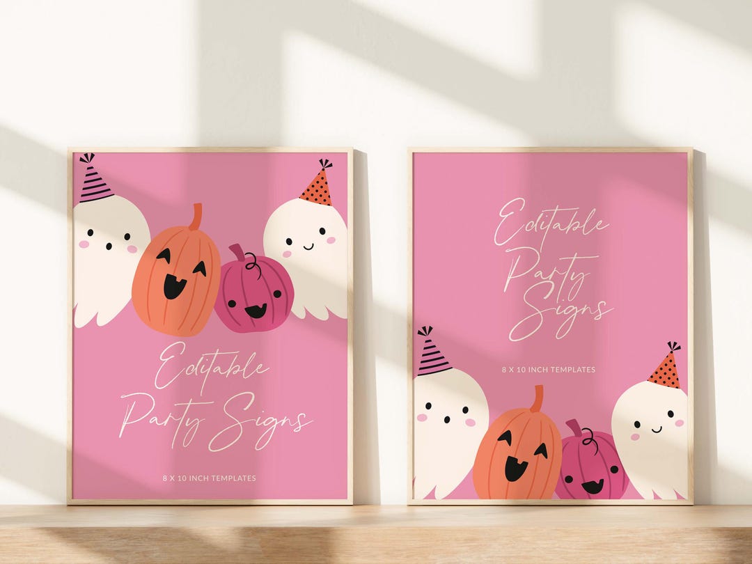 Hot Pink Halloween Birthday Signs, Editable Spooky Girl Birthday ...