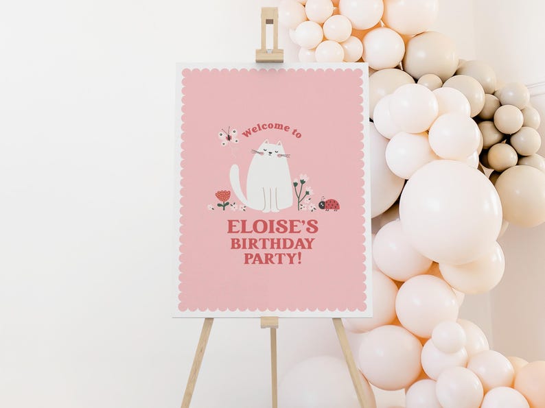Kitten Party Welcome Sign, Editable Cat Birthday Welcome Poster ...
