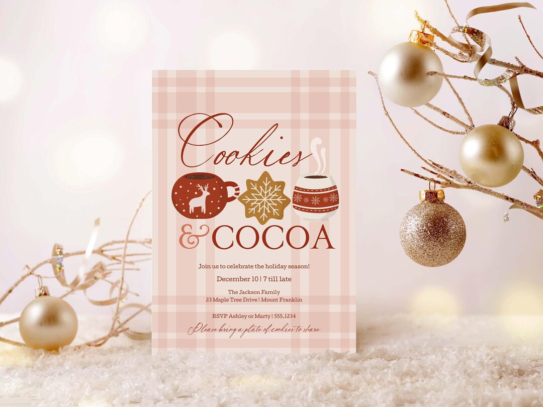 Editable Cookies and Cocoa Invitation, Cozy Holiday Party Invite ...