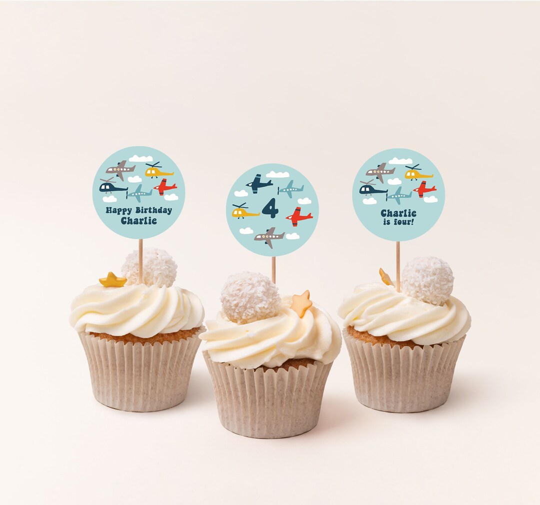 Airplane Cupcake Toppers, Aeroplane Cake Decorations, Editable Boy ...