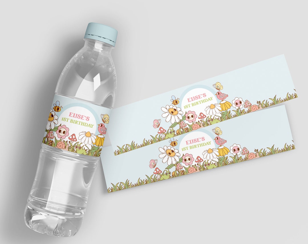 Garden Party Bottle Wrapper Template, Groovy Flower Bottle Label, Girl ...