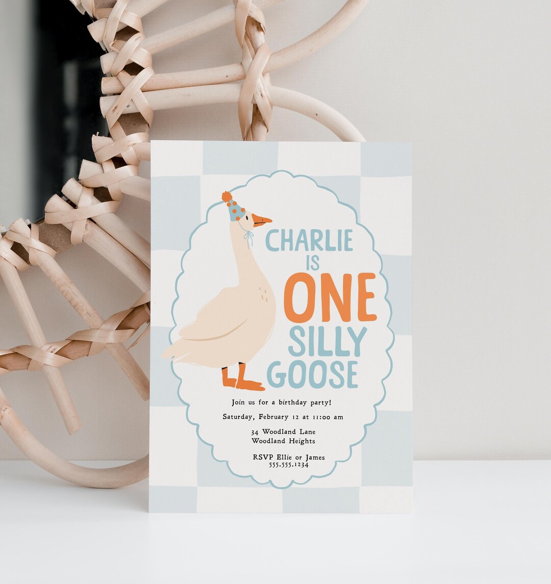 One Silly Goose Boy Birthday Invitation, Goose 1st Birthday Invitation ...