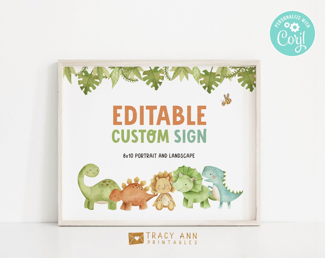 Editable Custom Sign, Dinosaur 1st Birthday Decorations, Dinosaur Party ...
