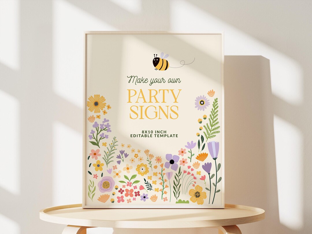 Bee Birthday Sign, First Bee Day Party Signs, Wildflower Birthday Sign ...