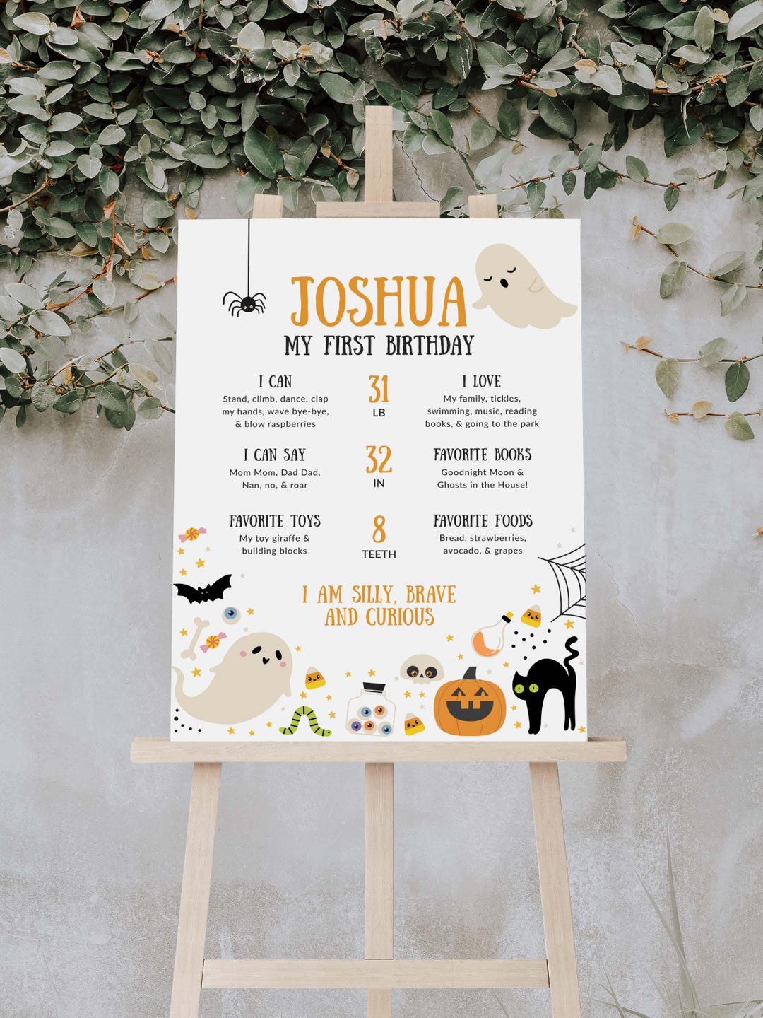 Spooky 1st Birthday Milestone Poster, Ghost Milestone Board Template ...