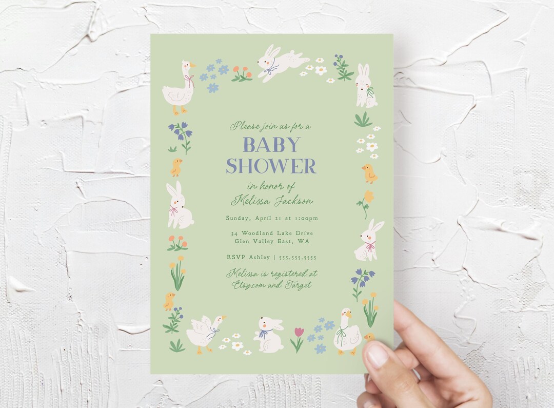 Bunny Baby Shower Invitation, Spring Gender Neutral Baby Shower Invite ...