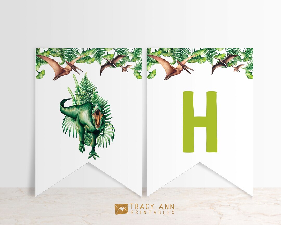 Dinosaur Happy Birthday Banner Template, Editable Birthday Bunting ...