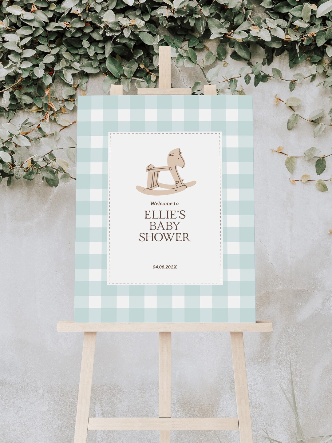 Boy Baby Shower Welcome Sign, Blue Gingham Baby Shower Welcome Poster ...