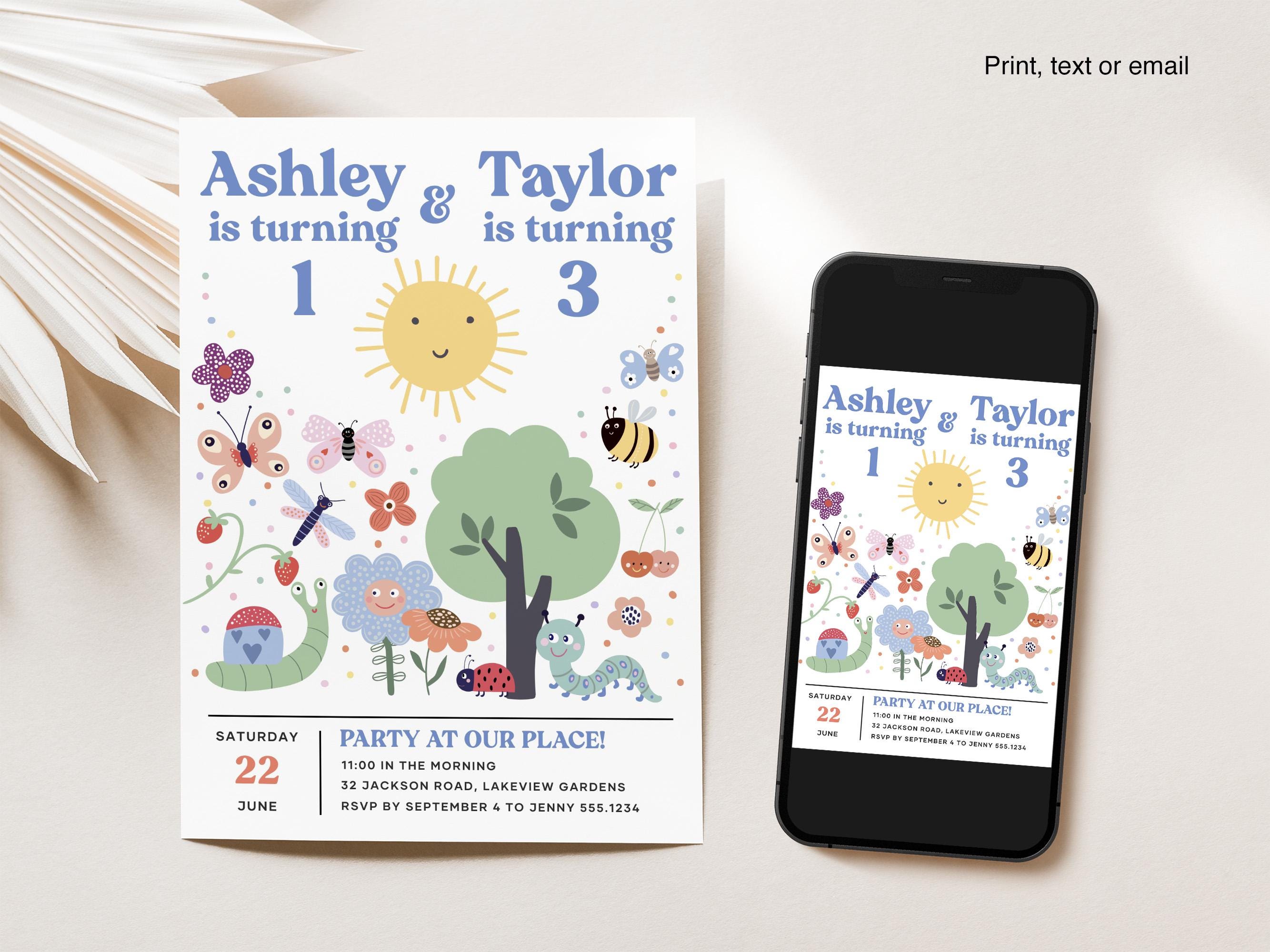 Spring Joint Birthday Invitation Template, Editable Summer Sibling ...