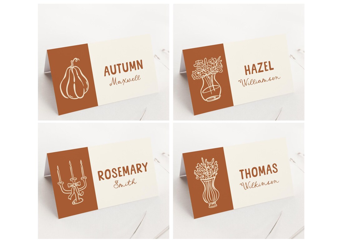 Thanksgiving Dinner Place Cards, Printable Friendsgiving Food Label ...