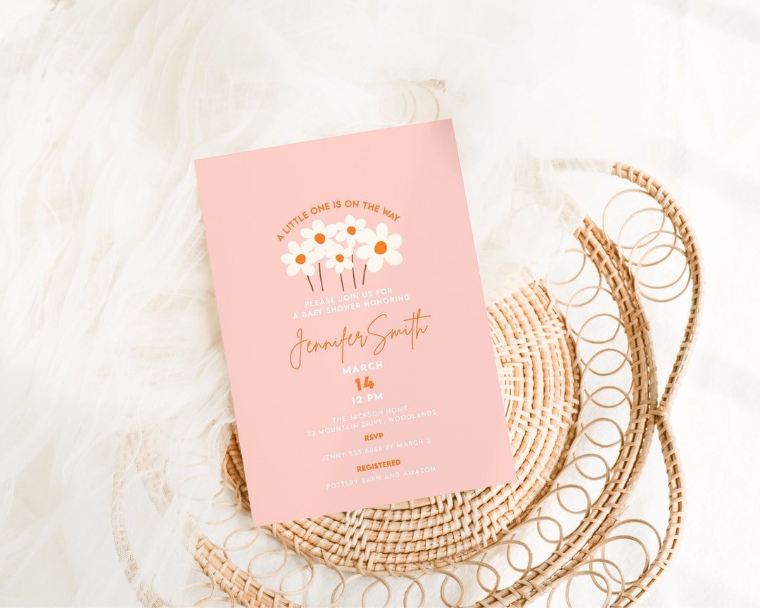 Minimalist Baby Shower Invitation, Daisy Baby Shower Invite Template ...