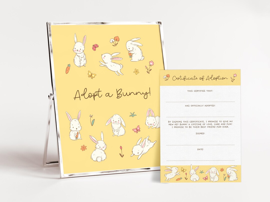 Adopt a Bunny Sign and Certificate, Adopt Your Own Bunny Printable ...