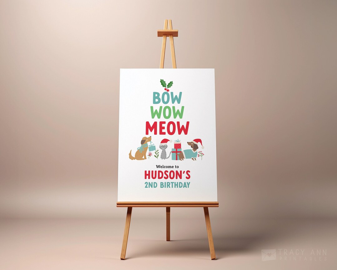 Bow Wow Meow Welcome Sign Template Christmas Cats and Dogs - Etsy